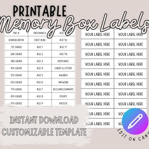 Memory Box Labels, Milestone Tote Labels, Printable Folder Labels ...
