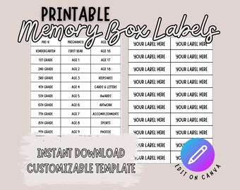 Memory Box Labels, Milestone Tote Labels, Printable Folder Labels ...