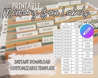 Memory Box Labels, Milestone Tote Labels, Printable Folder Labels ...