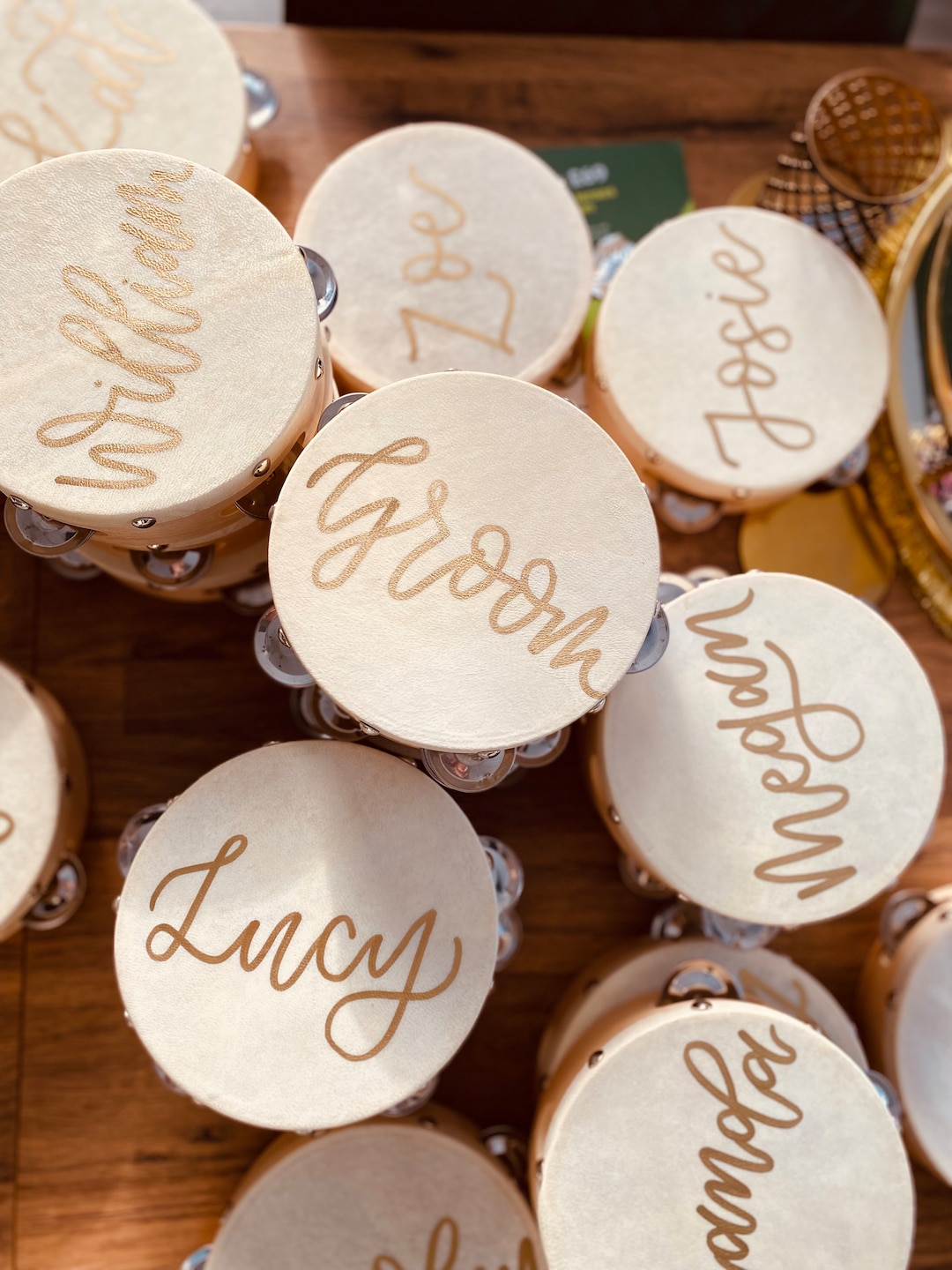 Custom Calligraphy Wedding Tambourine Personalised Wedding Favour Place ...