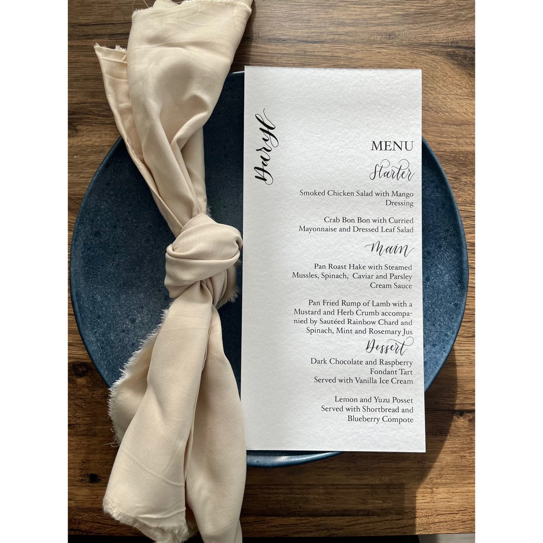 Printed Menu With Name Simple Menu Name Tags Wedding Menu Personalised ...