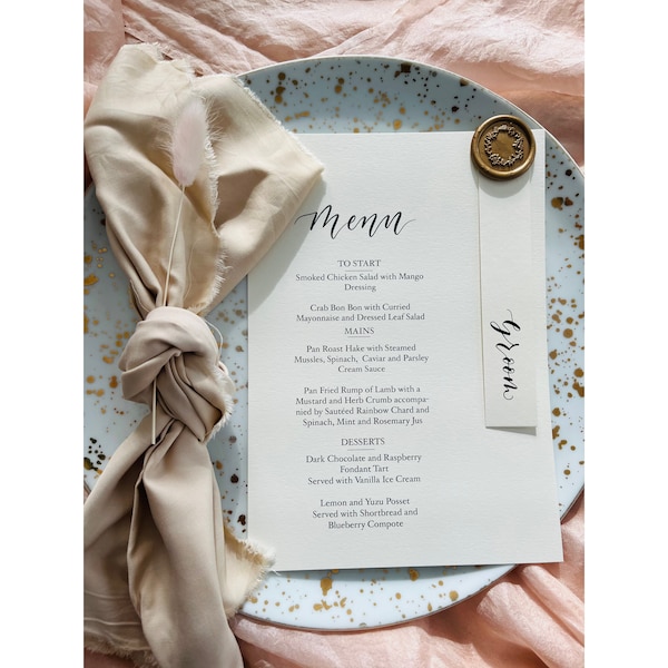 Wedding Menu With Name Tag and Wax Seal - Etsy