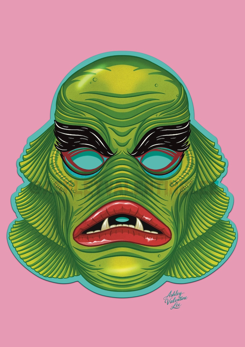 Monsters Retro Halloween Mask A4 Size Print - Etsy