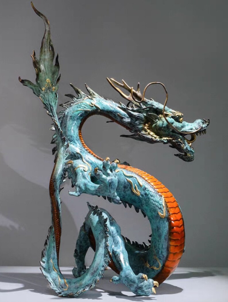 Chinese Dragon BLUE Brass Ornament Handmade Home and Office Decoration ...