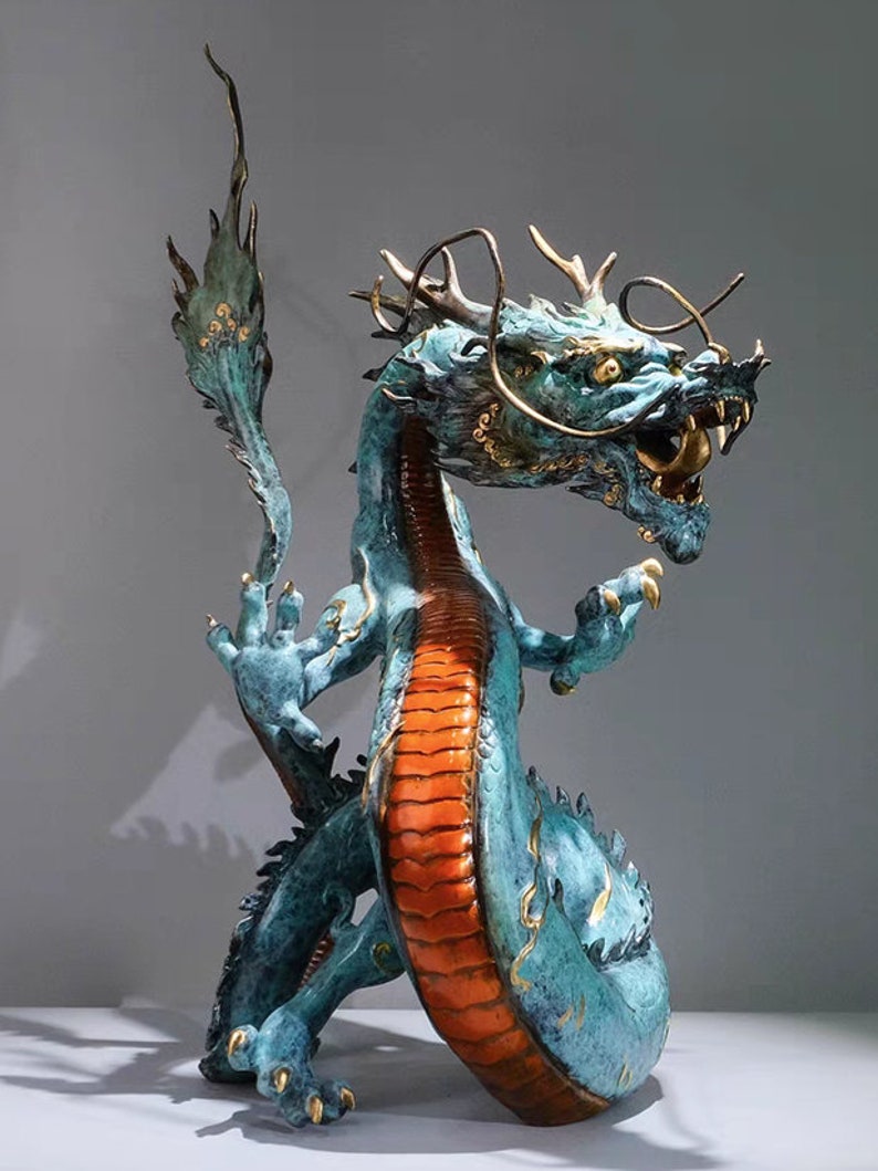 Chinese Dragon BLUE Brass Ornament Handmade Home and Office Decoration ...