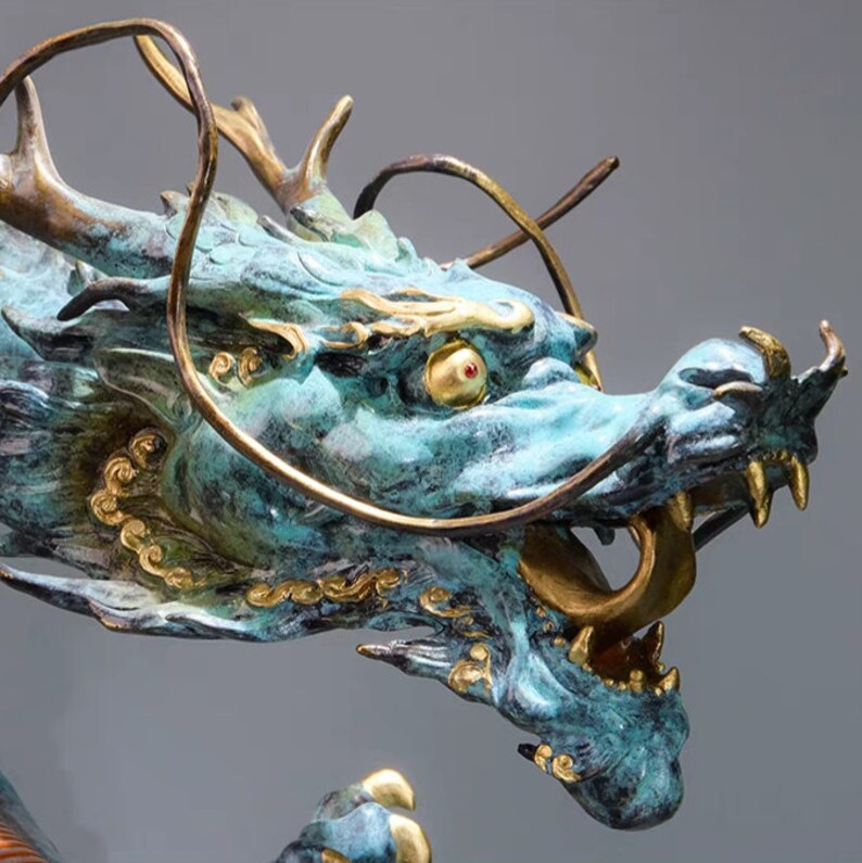 Chinese Dragon BLUE Brass Ornament Handmade Home and Office Decoration ...
