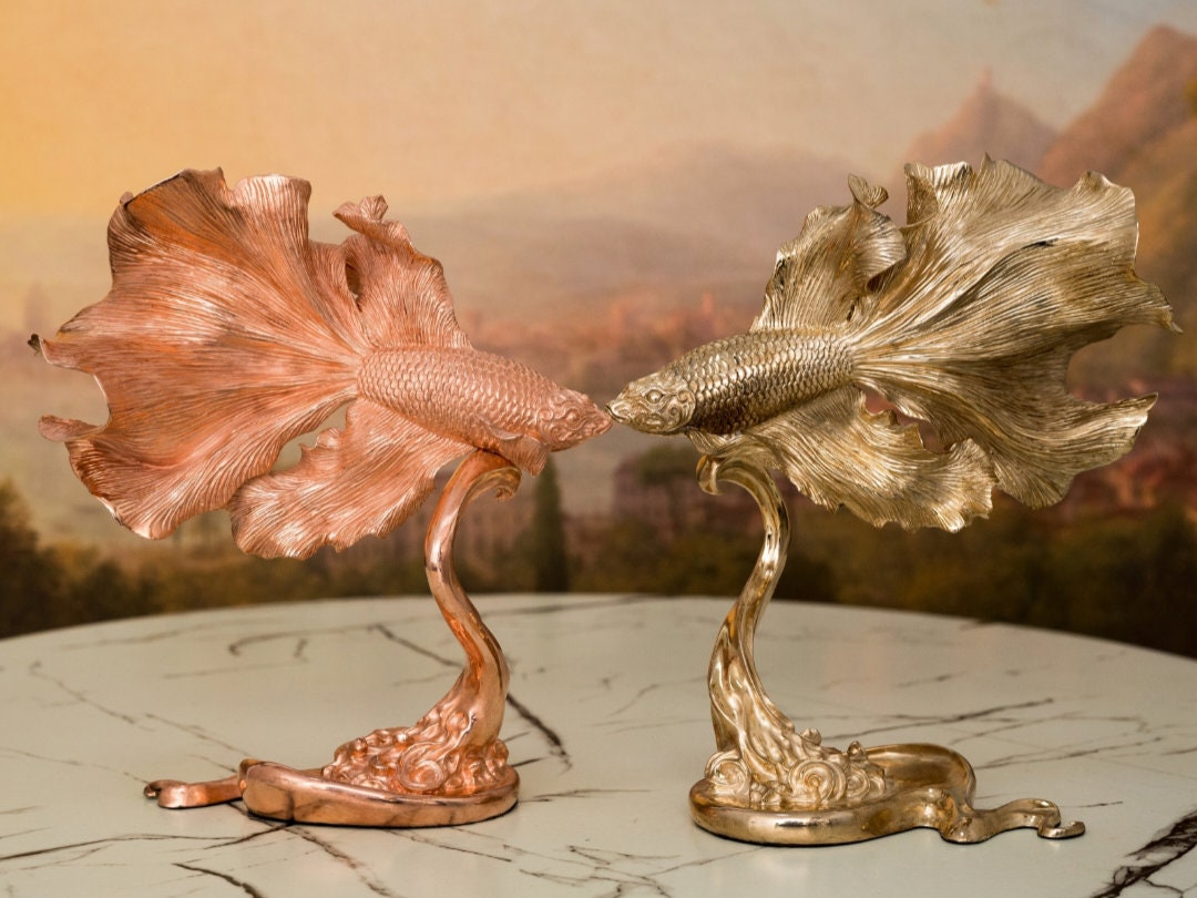 Betta Fish One Piece With Base Bronze Copper Crafts Ornament Handmade ...