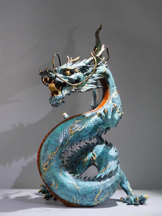 Chinese Dragon BLUE Brass Ornament Handmade Home and Office Decoration ...