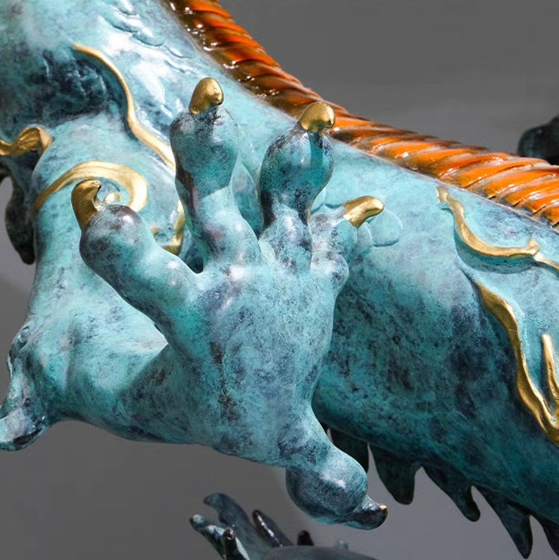 Chinese Dragon BLUE Brass Ornament Handmade Home and Office Decoration ...