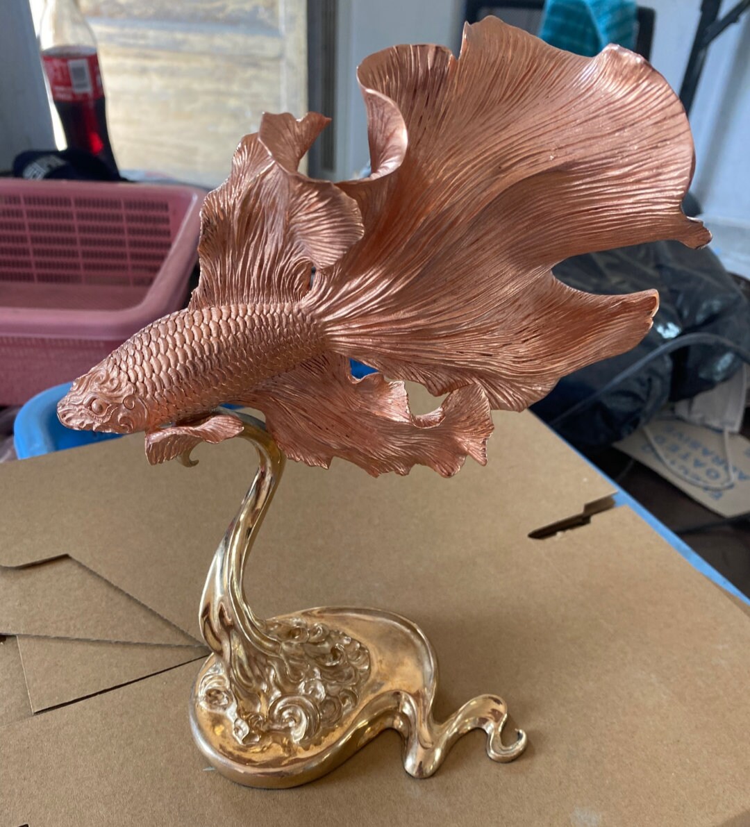 Betta Fish One Piece With Base Bronze Copper Crafts Ornament Handmade ...