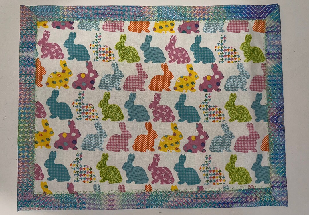 Easter Placemats Set of 2, With Easter Bunny and Pastel Geometric ...