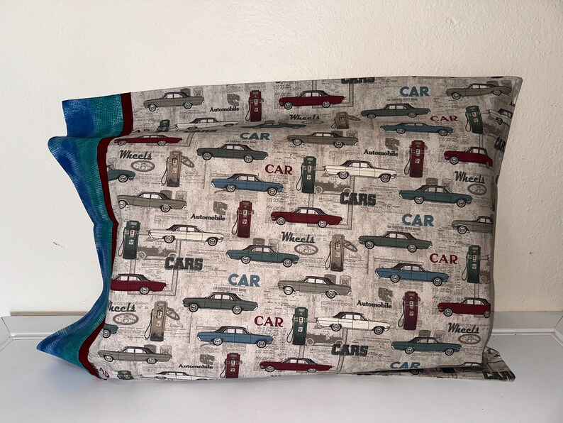 Cars Cotton Fabric Pillowcase With Blue & Green Cuff, Sold Individually ...