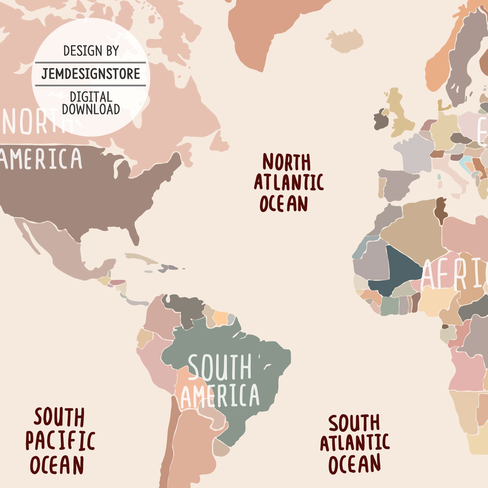 World Map Girl Bedroom Decor, World Map Poster Boy Kids Room Wall Art ...