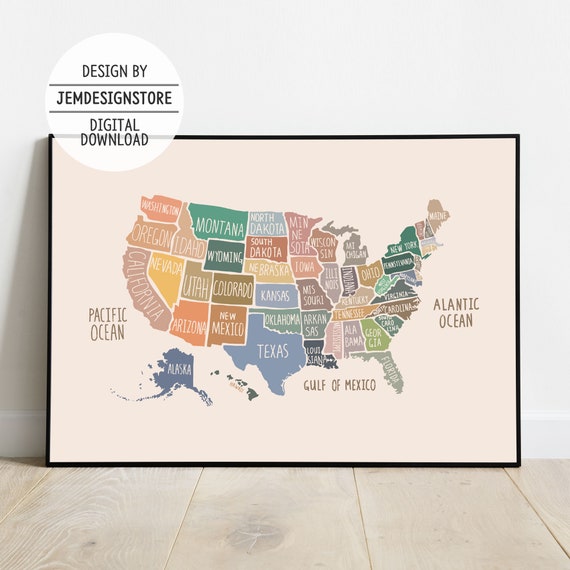 US Map Girl Bedroom Decor US Map Poster Boy Kids Room Wall | Etsy