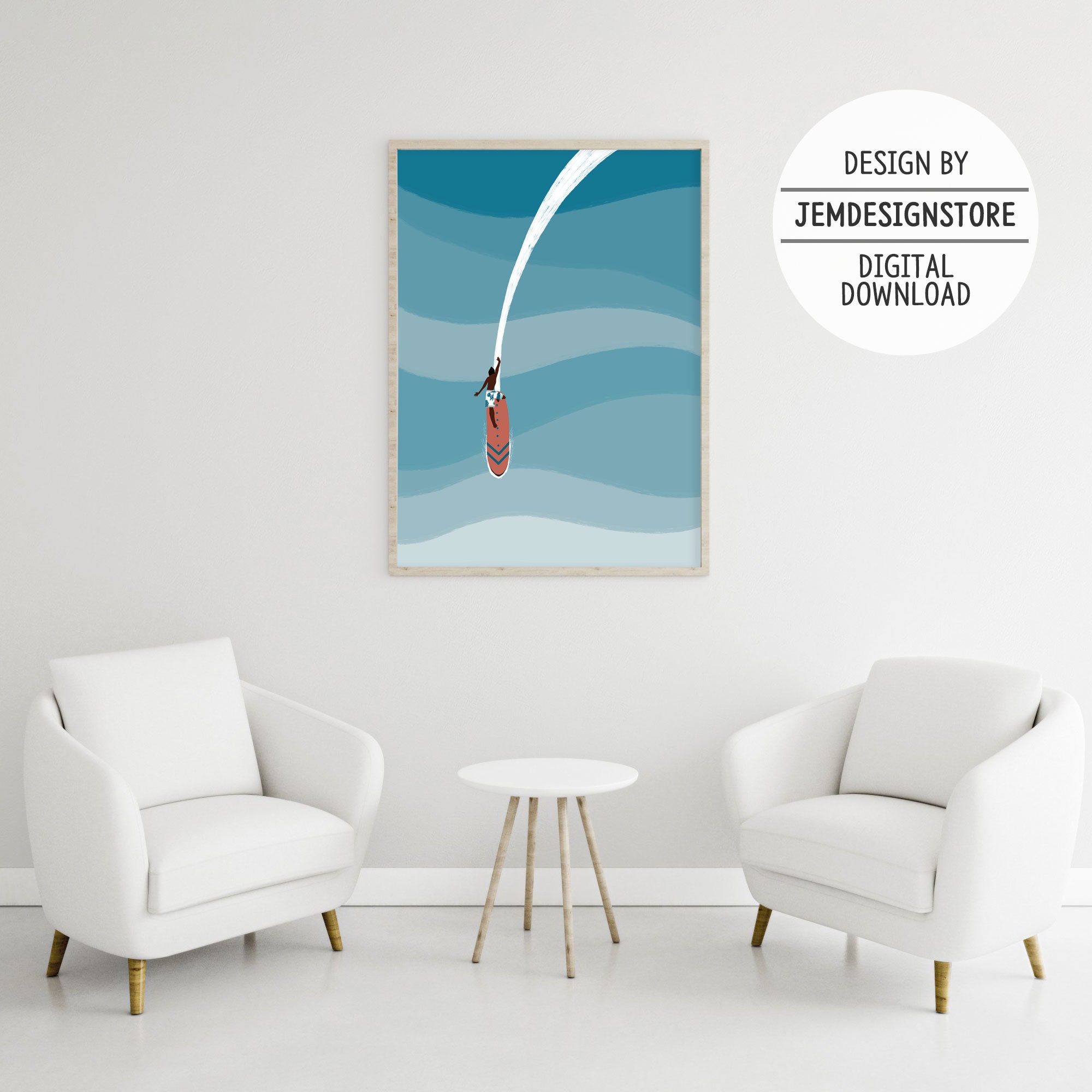 Abstract Art Ocean Wave Blue Wave Surf Poster Neutral - Etsy