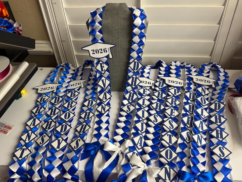 Personalized Graduation Open Ends Lei Custom Name Satin Ribbon Necklace ...