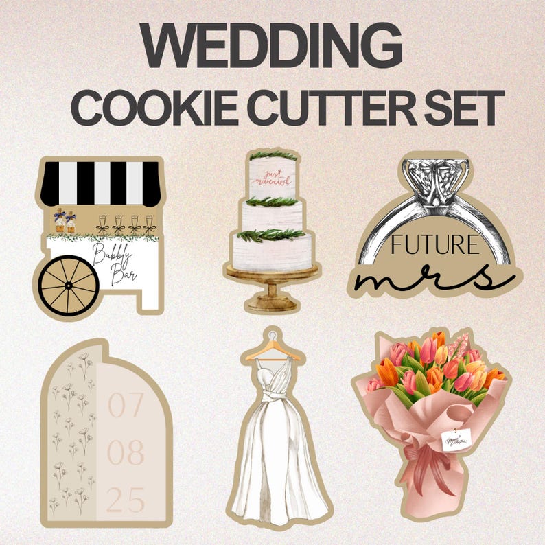 Wedding Cookie Cutter Set - Bride - Cake - Backdrop - Bouquet - Bubbly ...