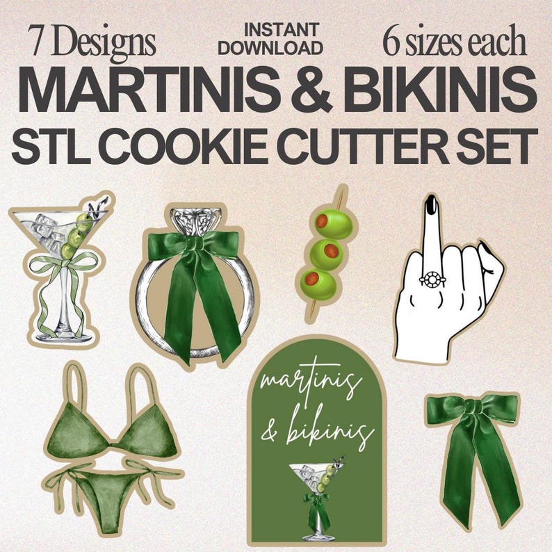 Martinis & Bikinis STL Cookie Cutter Files- Olives - Bow - Martini ...