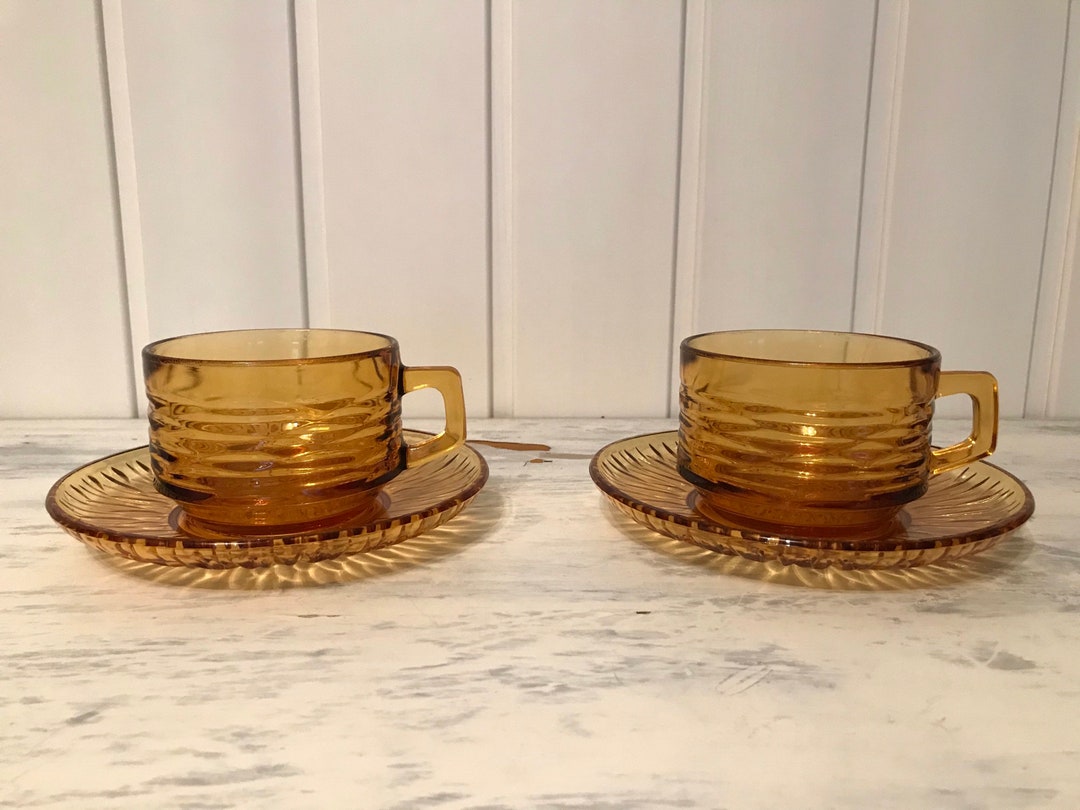 2 VERECO FRANCE Glass Cups With Saucers Set - Etsy