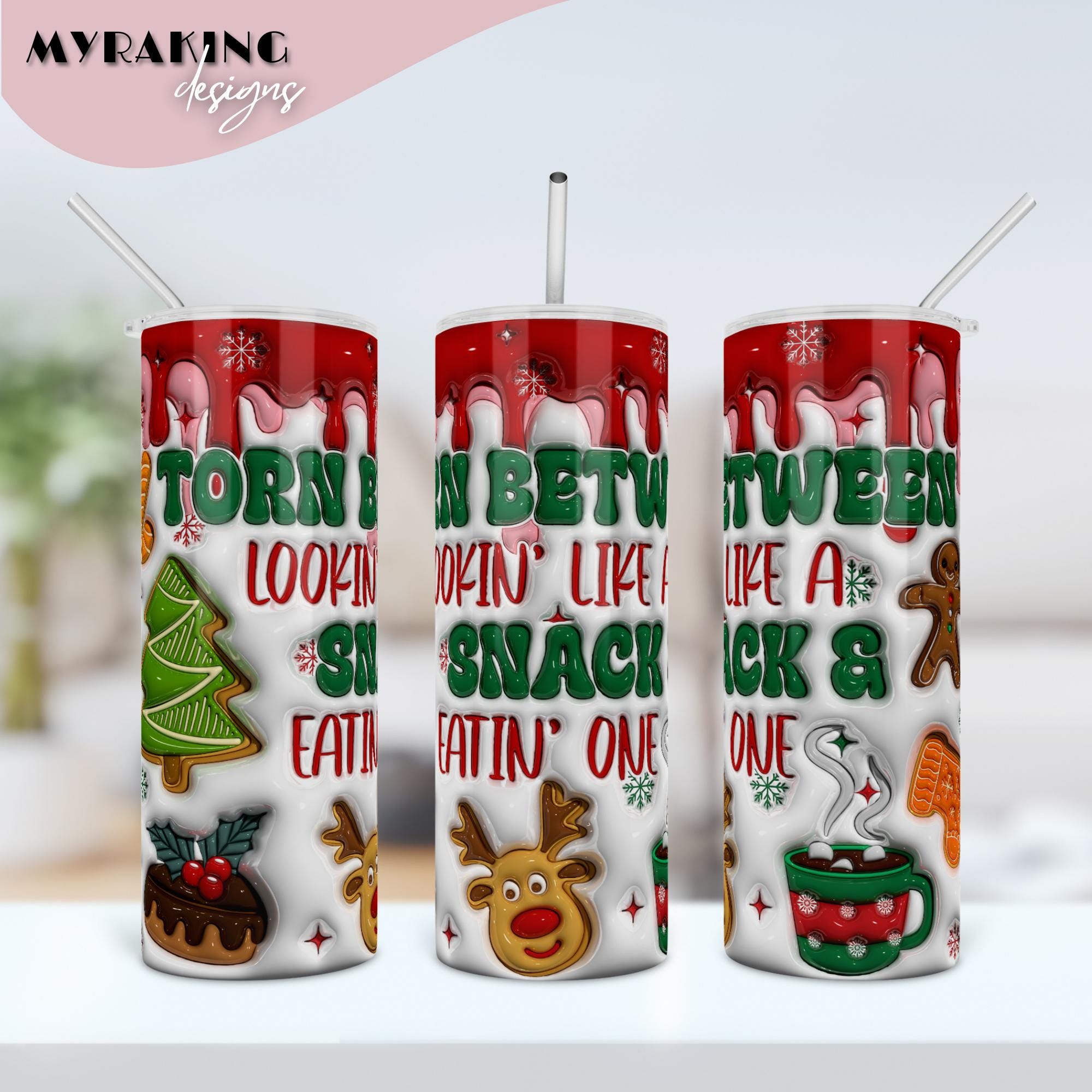 3D Inflated Christmas 20oz Skinny Tumbler PNG, Puffy Torn Between ...