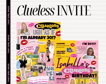 Clueless Birthday Party Invitation Editable Pink Yellow Plaid Invite ...