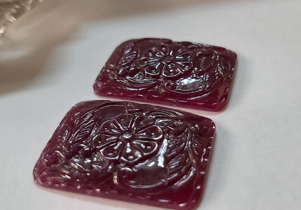 Natural Ruby Hand Carved Gemstone Ruby Carving Pair 67.20 | Etsy