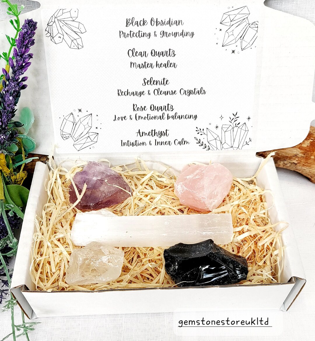 Raw Crystal Starter Kit, Rose Quartz, Black Obsidian, Amethyst, Clear ...