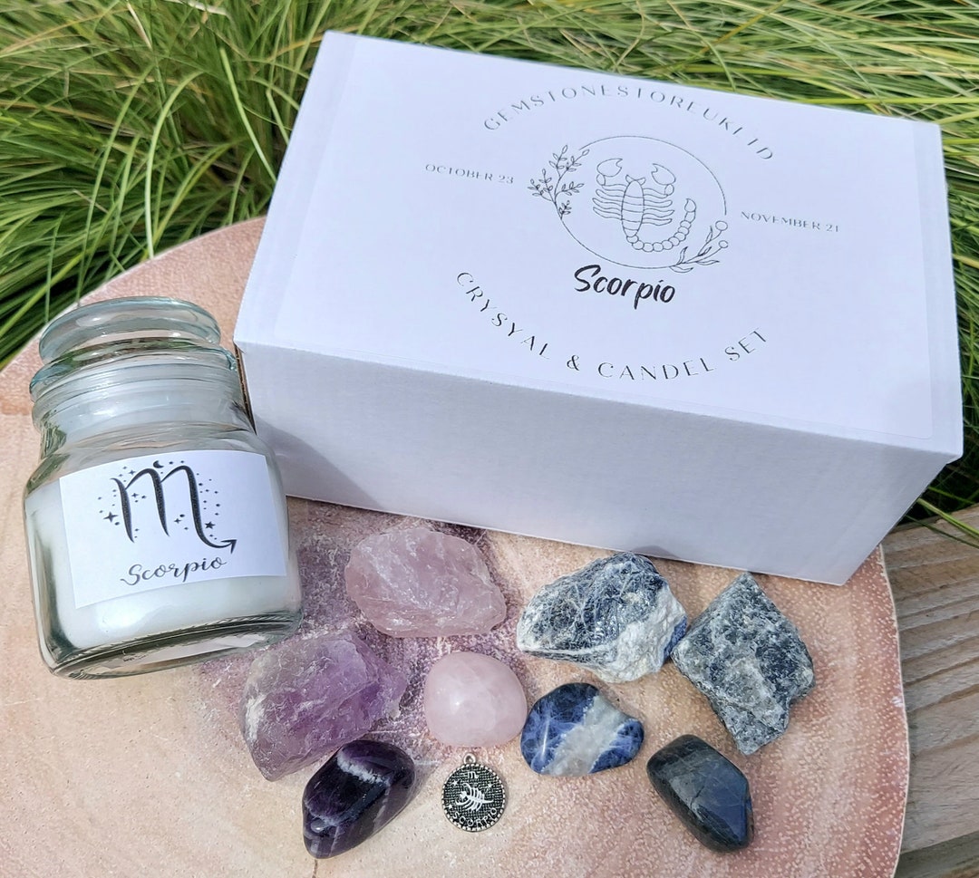 Scorpio Zodiac Crystal & Candle Kit, Scorpio Zodiac Crystal Set With Energizing Candle ...