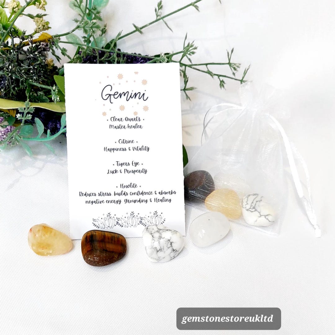 Gemini Zodiac Crystal Kit, Howlite, Clear Quartz, Citrine Tiger Eye ...