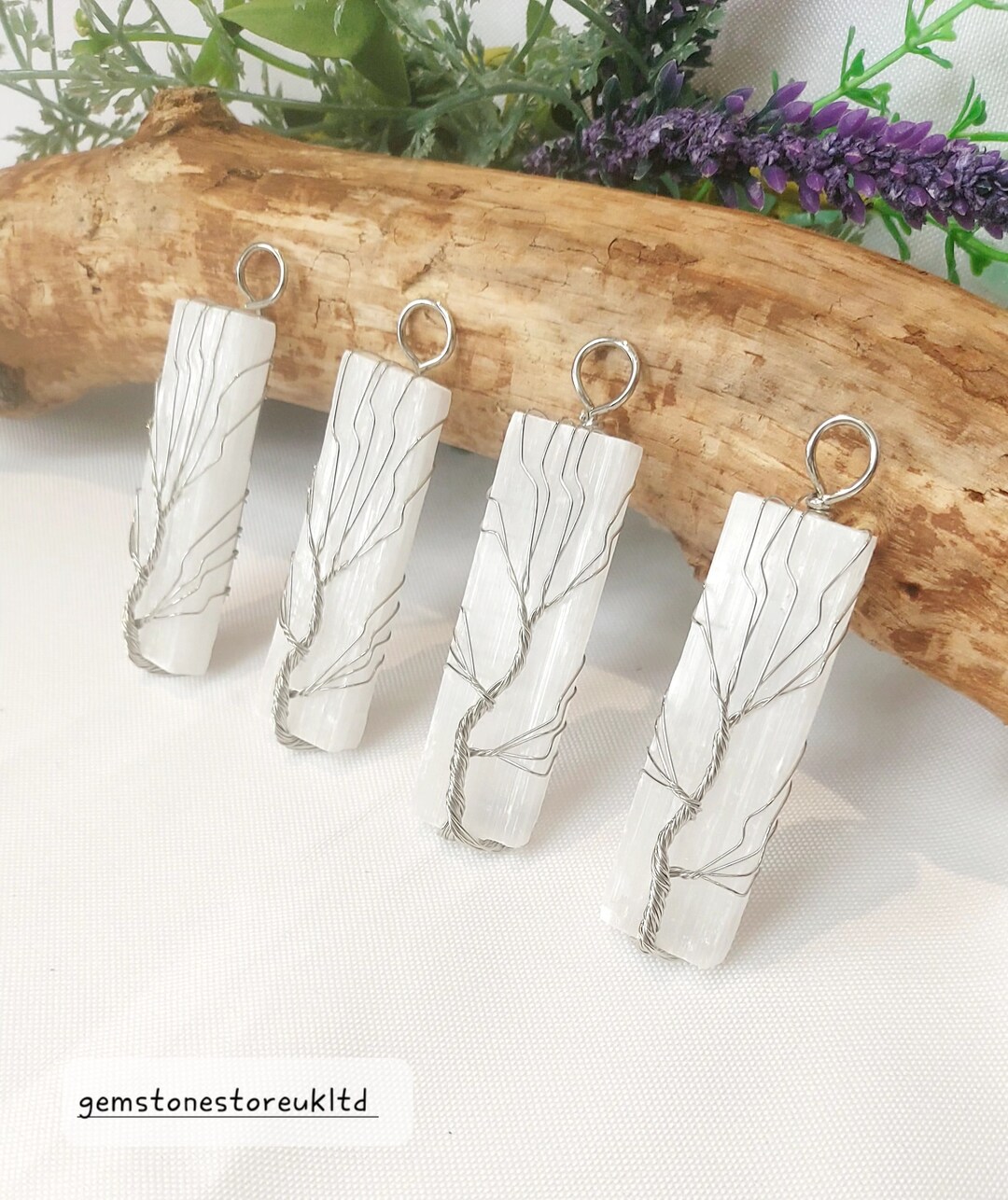 Selenite Crystal Wire-wrapped Pendant & Chain for Peace and Serenity ...