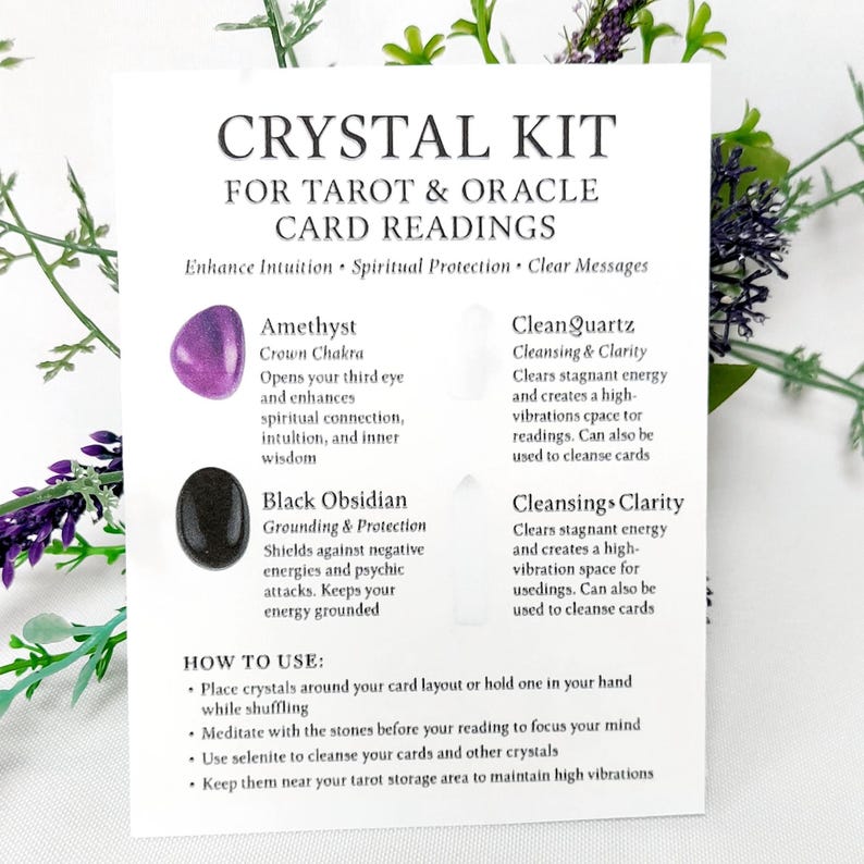 Tarot Crystal Kit, Amethyst, Obsidian, Quartz, Selenite, for Oracle ...