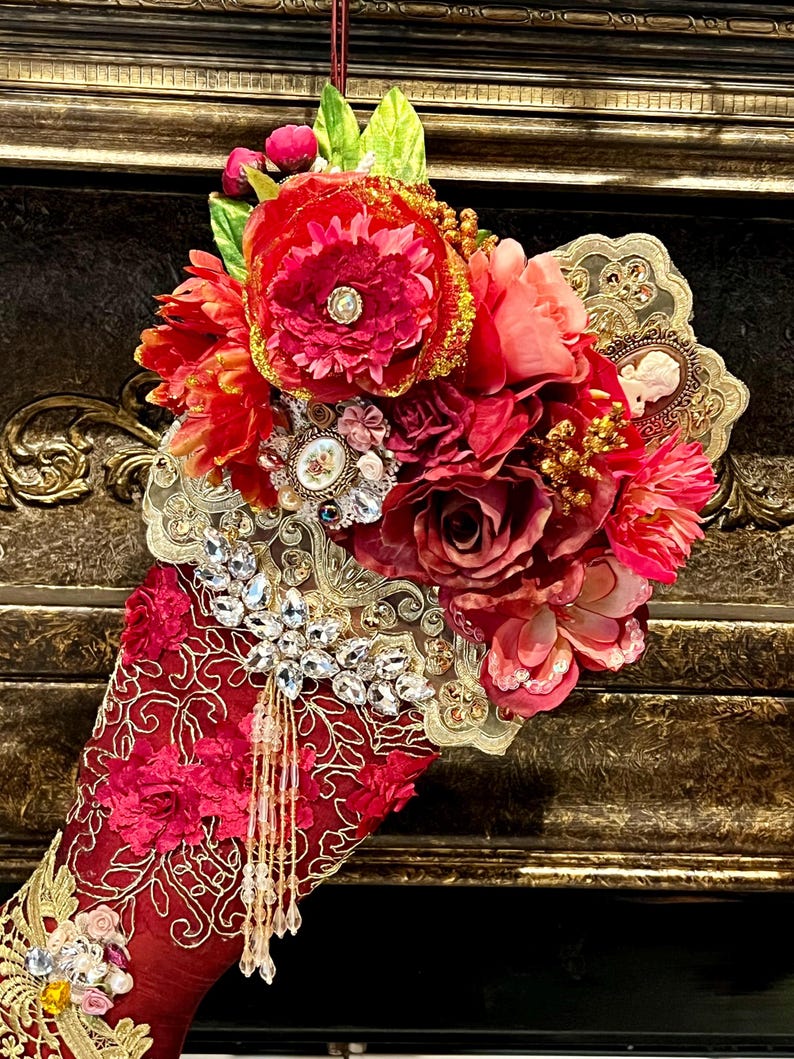 Large Victorian Christmas Stocking, Embellished Holiday Decor - Etsy