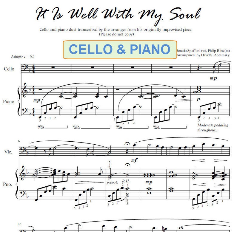 It is Well With My Soul (beloved Hymn Arranged for Cello and Piano) - Etsy