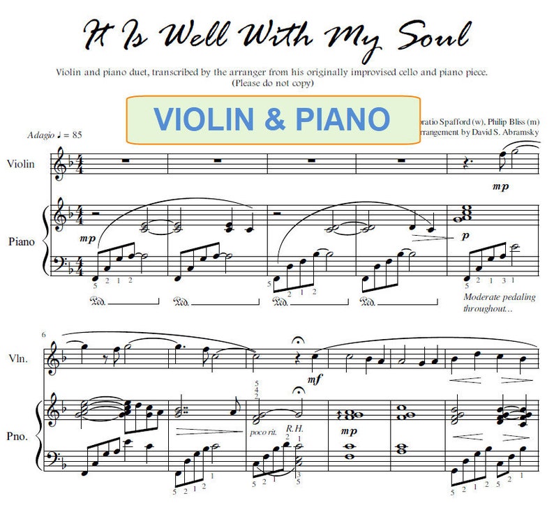 It is Well With My Soul (beloved Hymn Arranged for Violin and Piano ...