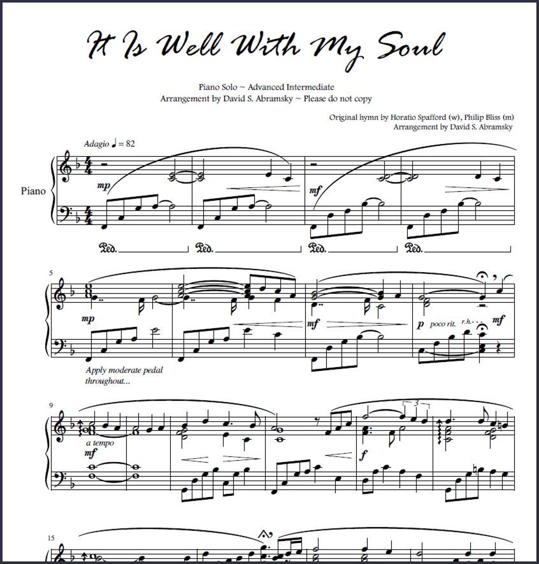 It is Well With My Soul Arranged for Solo Piano by David S. Abramsky ...