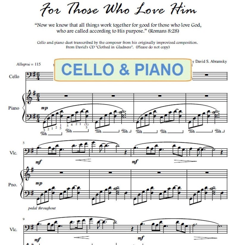 For Those Who Love Him (original Piece Arranged for Cello and Piano) - Etsy