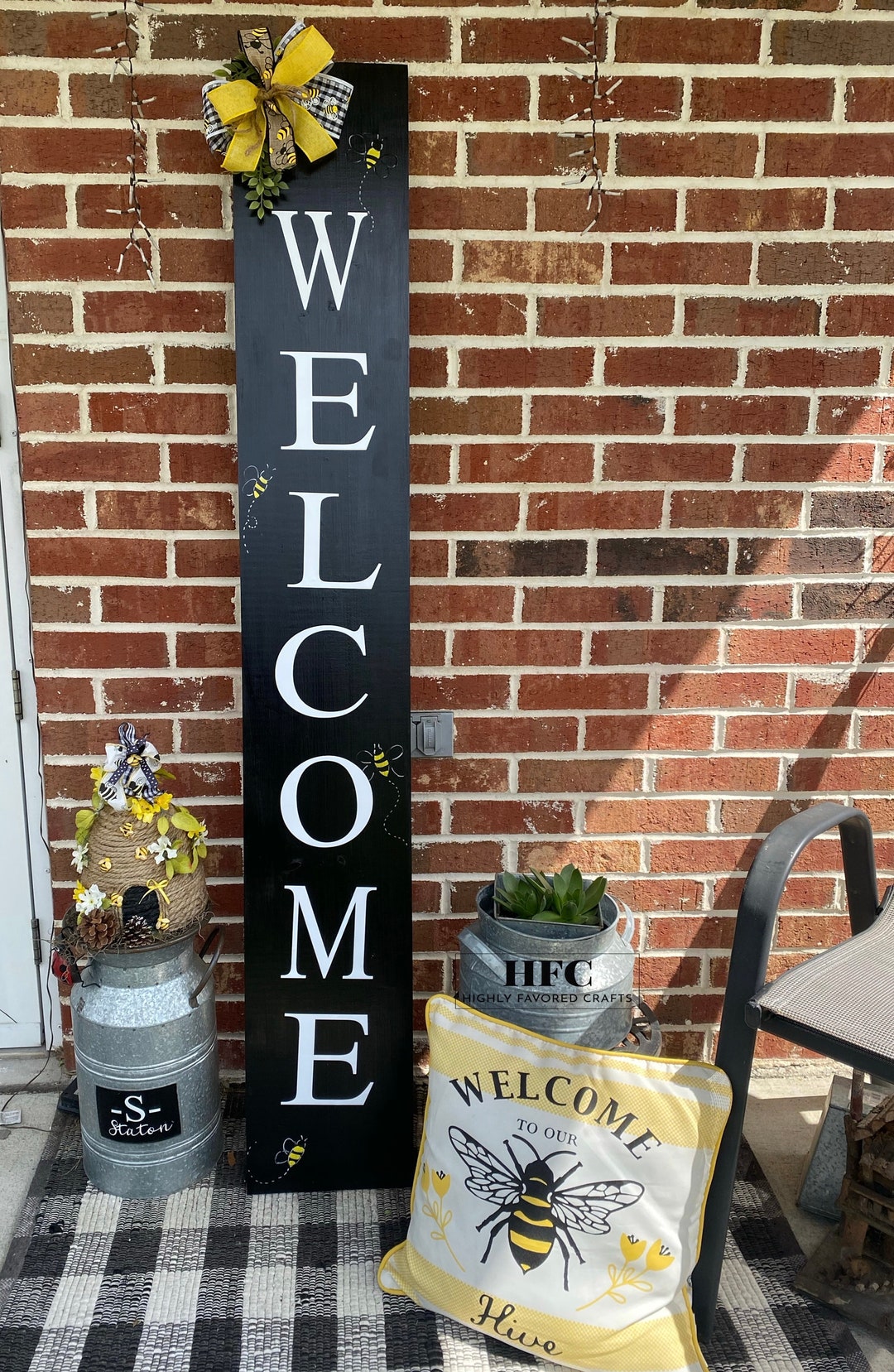 Bumble Bee Welcome Sign, Bee Hive Porch Sign, Bumble Bee Summer Sign ...
