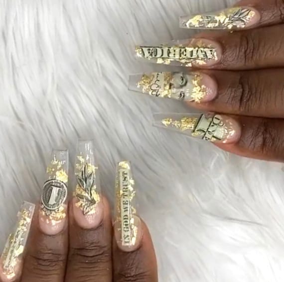 Money Encapsulated Press on Nails - Etsy