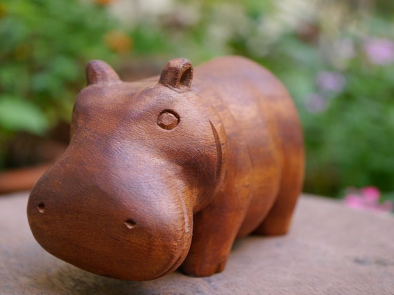 Hippo Hyppo Hand Carved Natural Wood Unique H7 Cm | Etsy