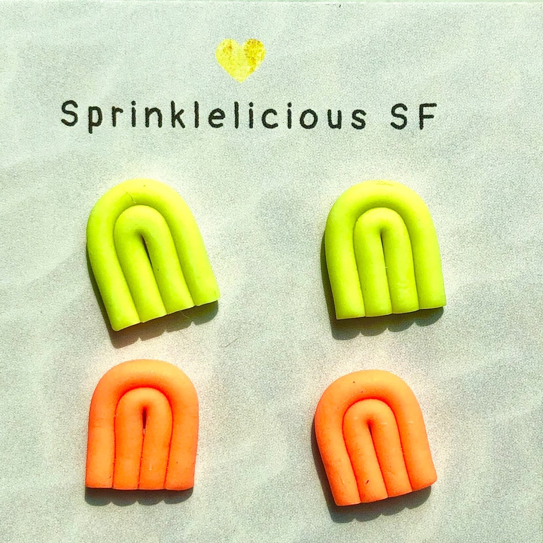 Rainbow Studs, Neon Polymer Clay Studs, Heart Studs, Diamond Shaped ...
