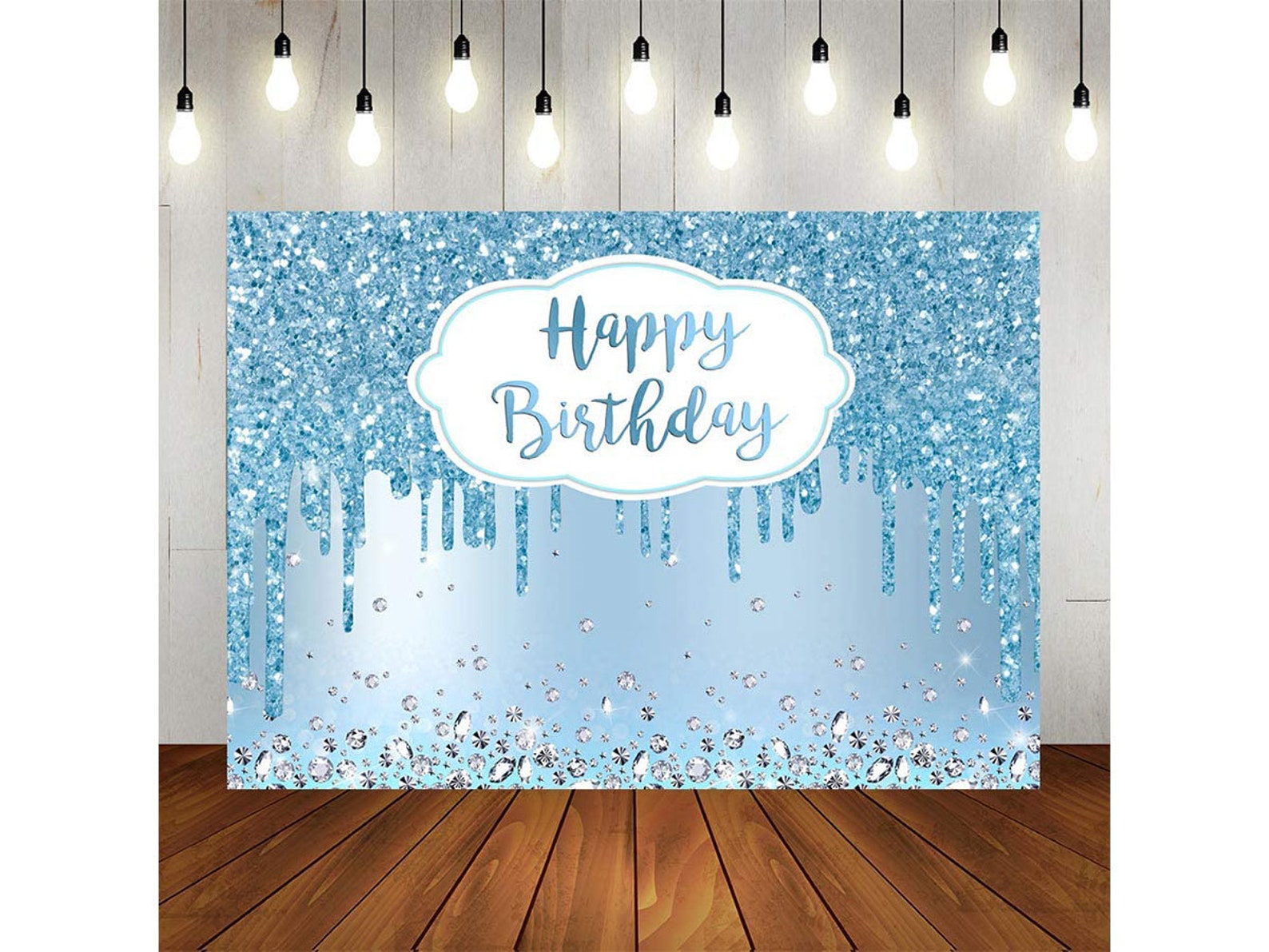 Happy Birthday Party Backdrop Sky Blue And Silver Diamonds Etsy