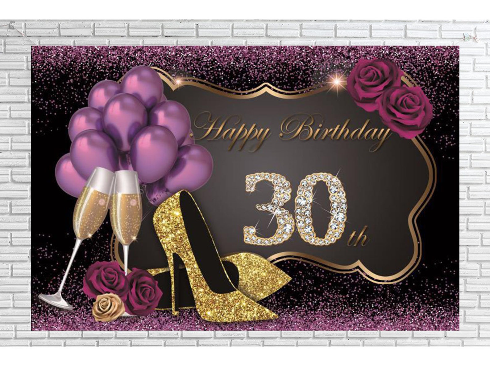 7x5ft Happy 30th Birthday Backdrop Bling Gold and Purple - Etsy
