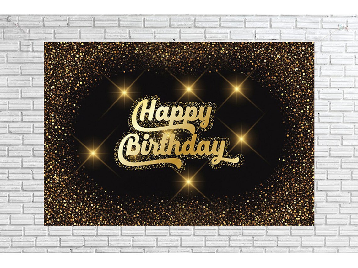 Happy Birthday Backdrop Black And Gold Sparkling Stars Men Etsy