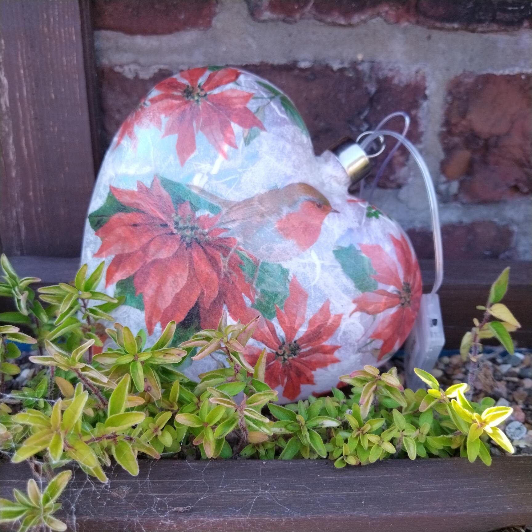 Merry Christmas Robin Light up LED Heart Light Decoupage Christmas Gift ...