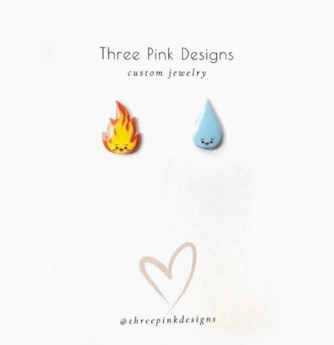 Cute Handmade Kawaii Fire and Ice Earrings, Water Earrings, Fire ...