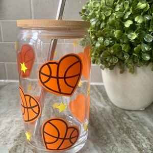 Basketball Glass Cup, Basketball Coffee Cup With Lid and Straw ...