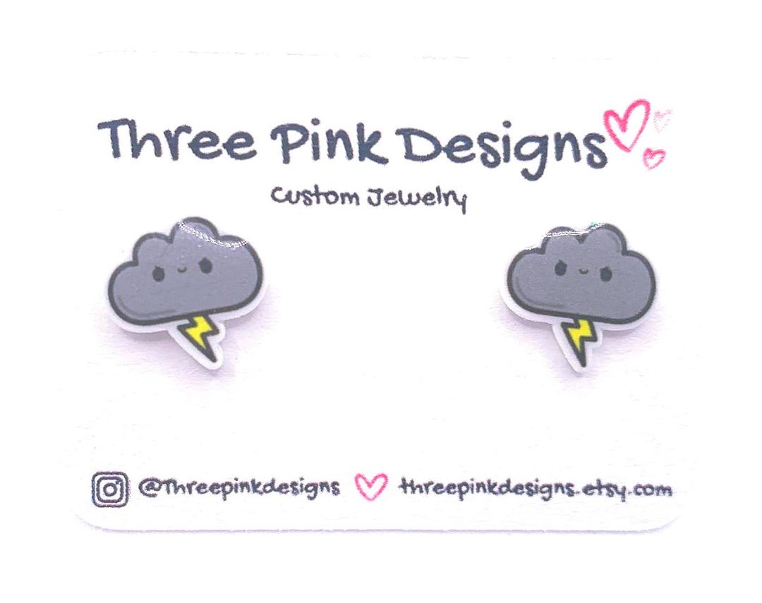 Cute Kawaii Tiny Storm Cloud Lightening Earrings, Weather, Lightening ...