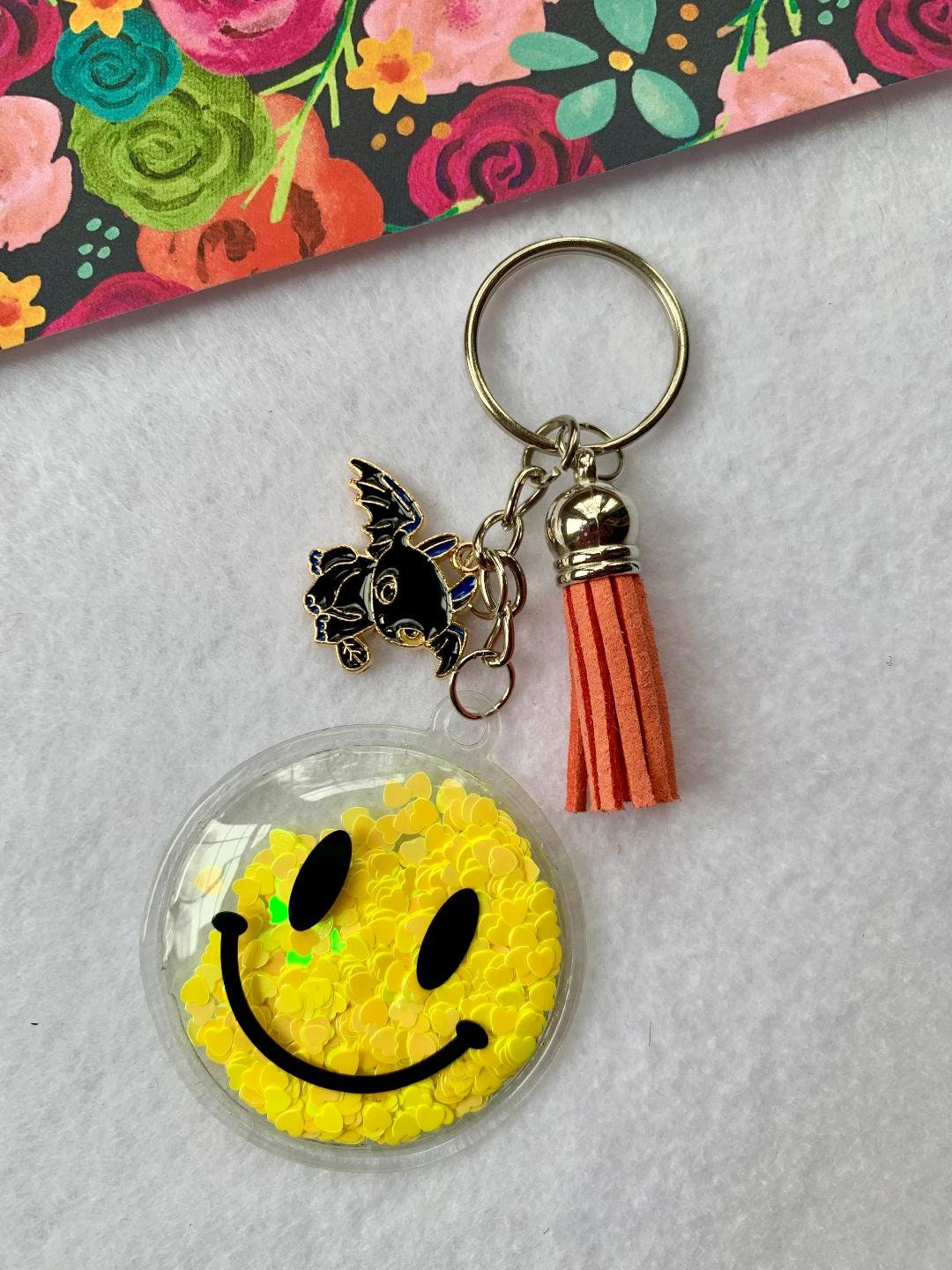 Personalized Dragon and Emoji Keychain, Teen Keychain, Cute Keychain ...