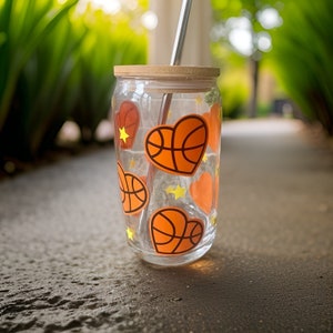 Basketball Glass Cup, Basketball Coffee Cup With Lid and Straw ...