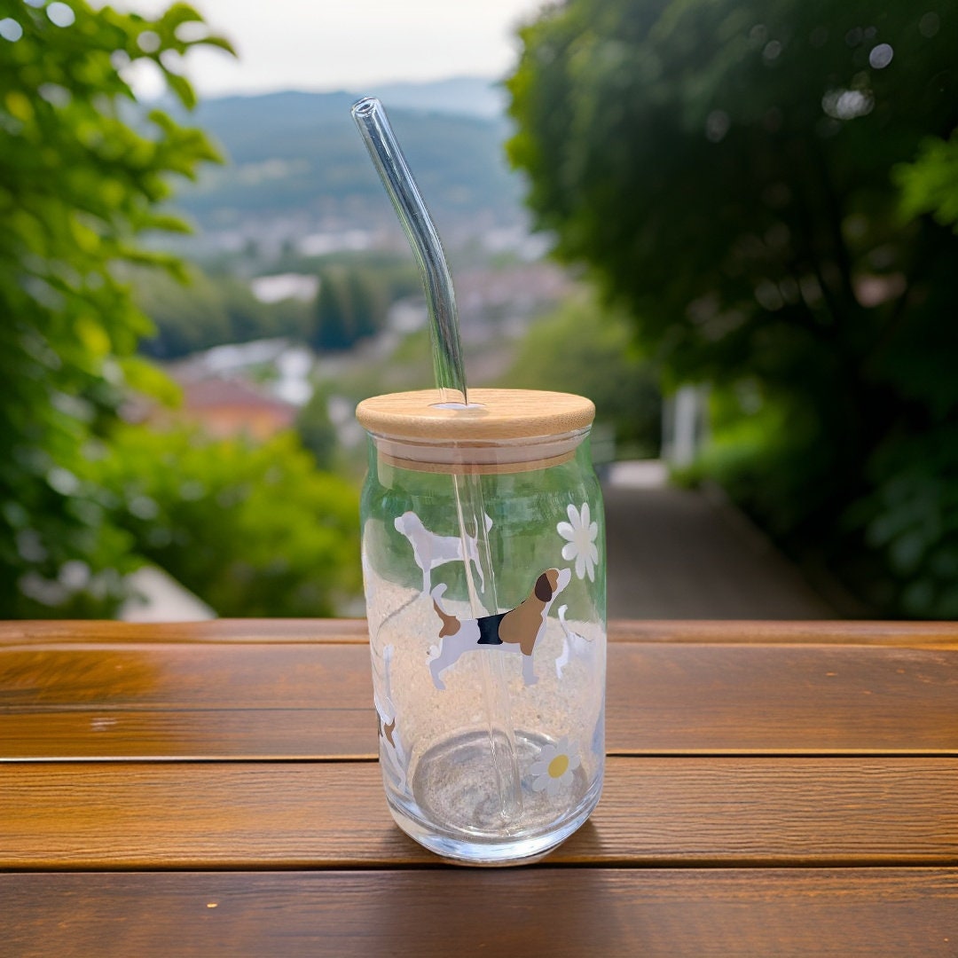 Beagle Dog Glass Cup, Iced Coffee Cup With Lid and Straw, Dog Beer ...